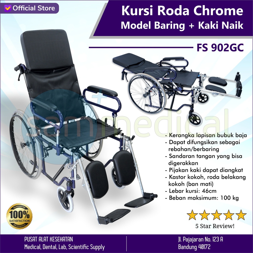 Kursi Roda 2in1 Chrome Model Baring + Kaki Naik FS 902GC-46 | sam medical